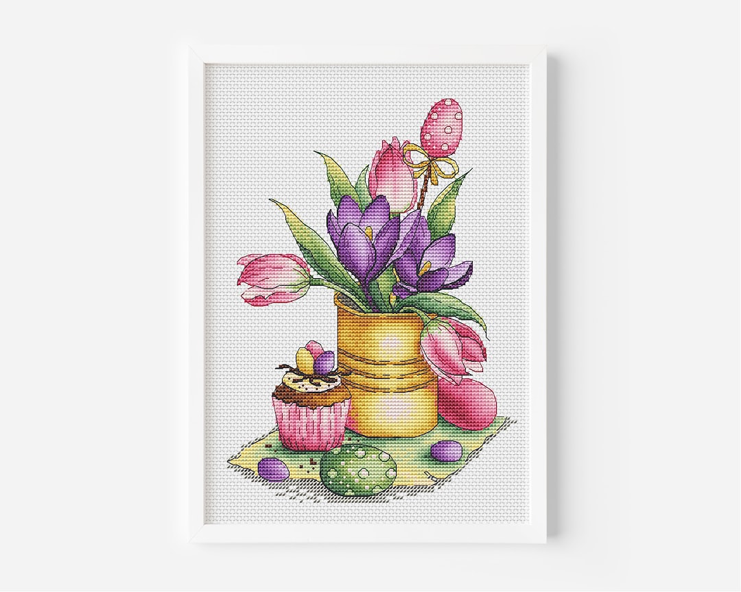 Easter Decor Cross Stitch Pattern, Mini Easter Egg Cross Stitch, Tulip ...