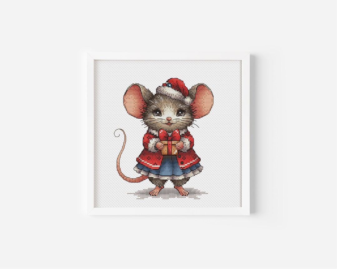 Mouse Cross Stitch Pattern PDF, Christmas Mouse Hand Embroidery Design ...