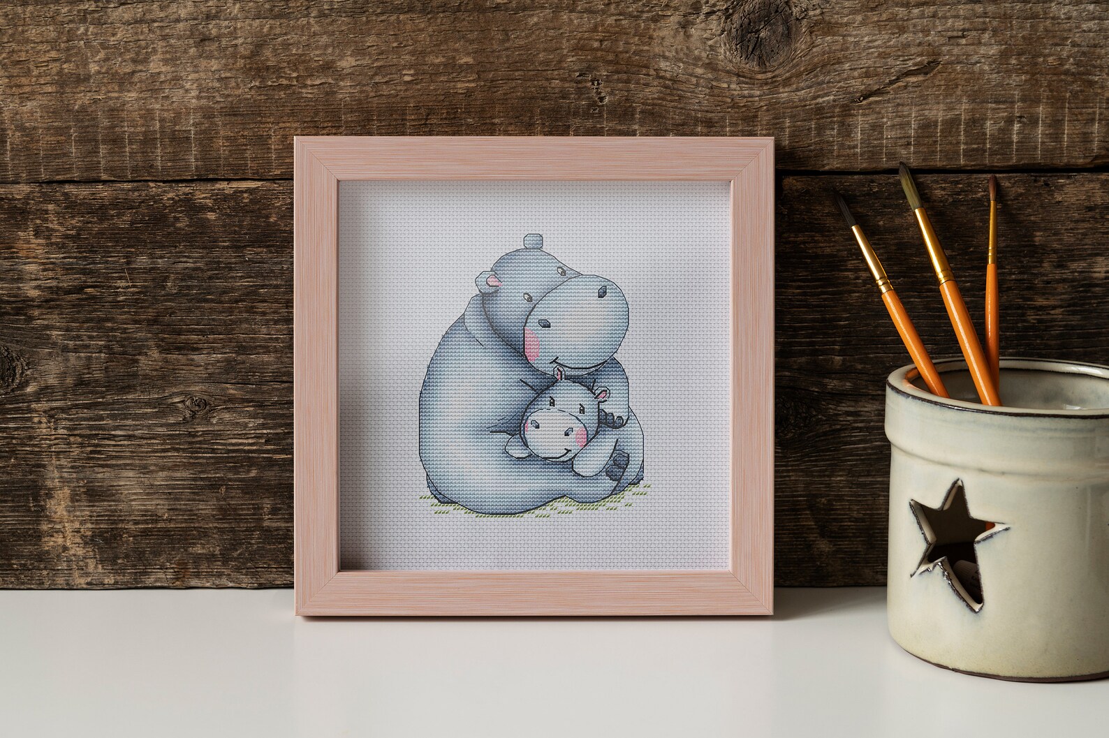 Hippo Cross Stitch Pattern PDF, Cute Hippo Family, Hippo Baby DIY Hand ...