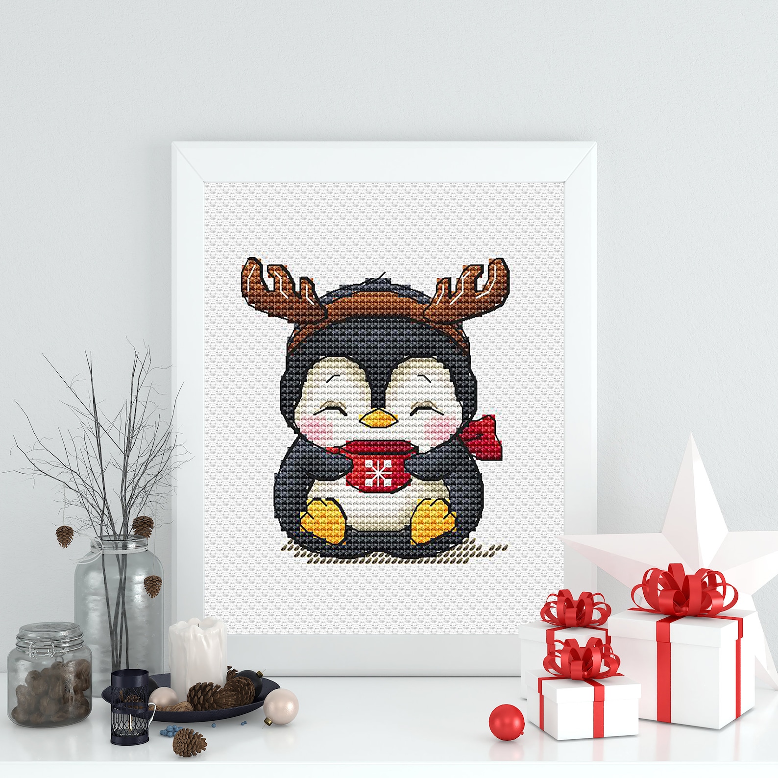 Penguin Cup Cross Stitch Pattern Christmas Gift Penguin Embroidery ...