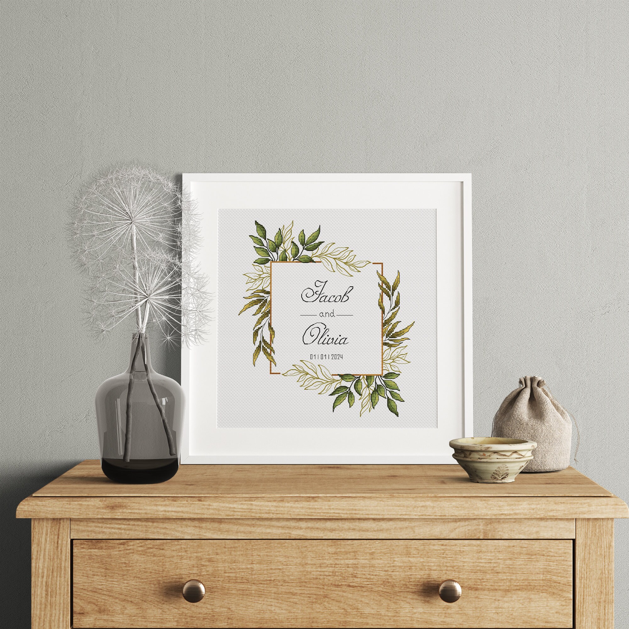Wedding Monogram Cross Stitch Pattern Template, Personalized Mr & Mrs ...