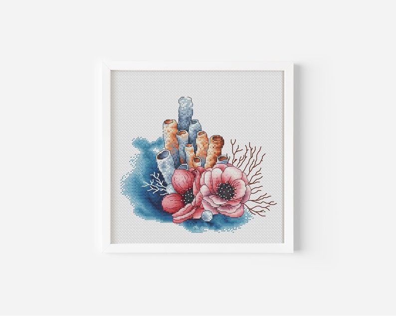 Coral Cross Stitch Pattern PDF, Nautical Flower Cross Stitch, Floral ...