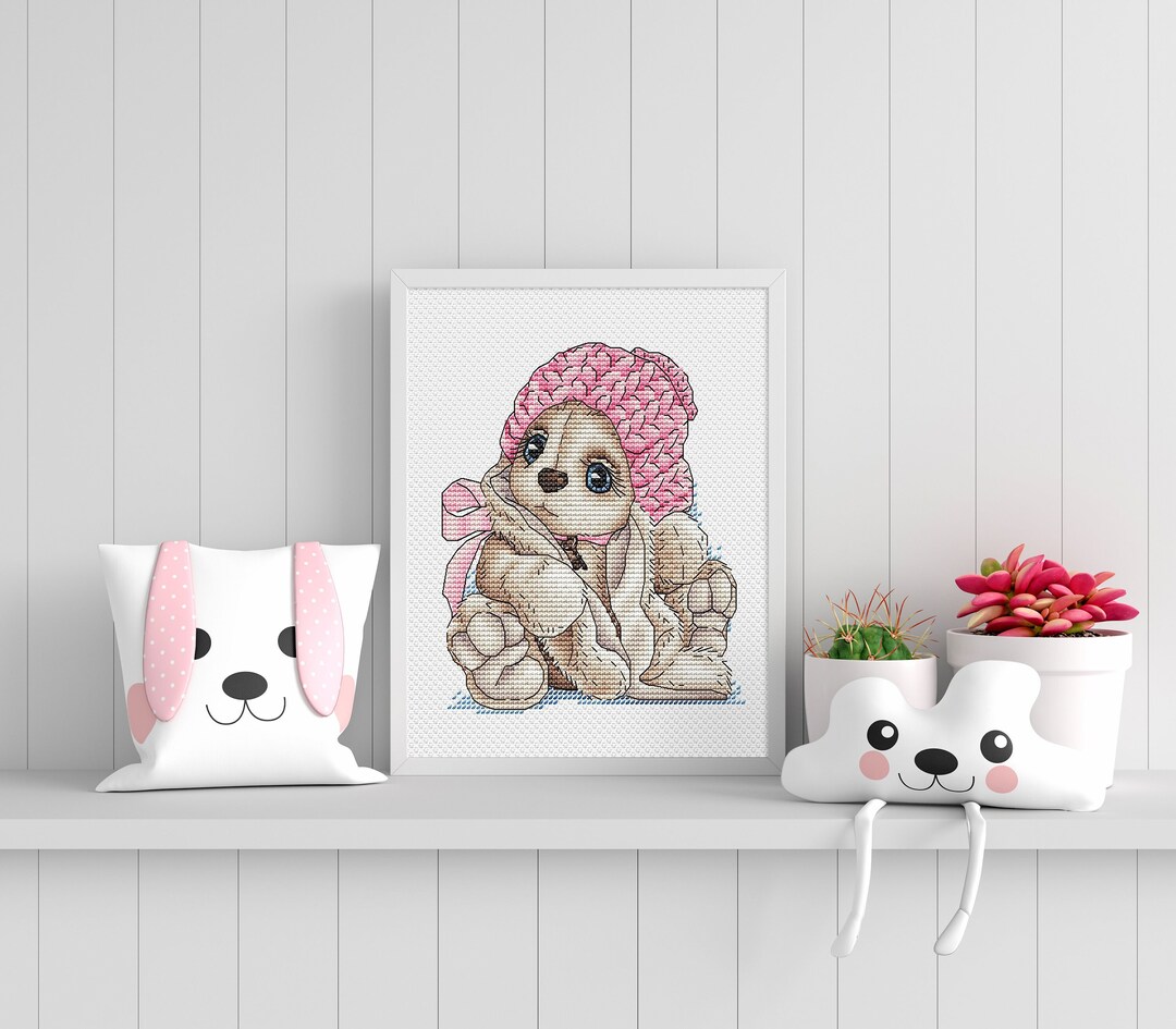 Red Knitted Hat Rabbit Cross Stitch Pattern PDF, Bunny Cross Stitch ...