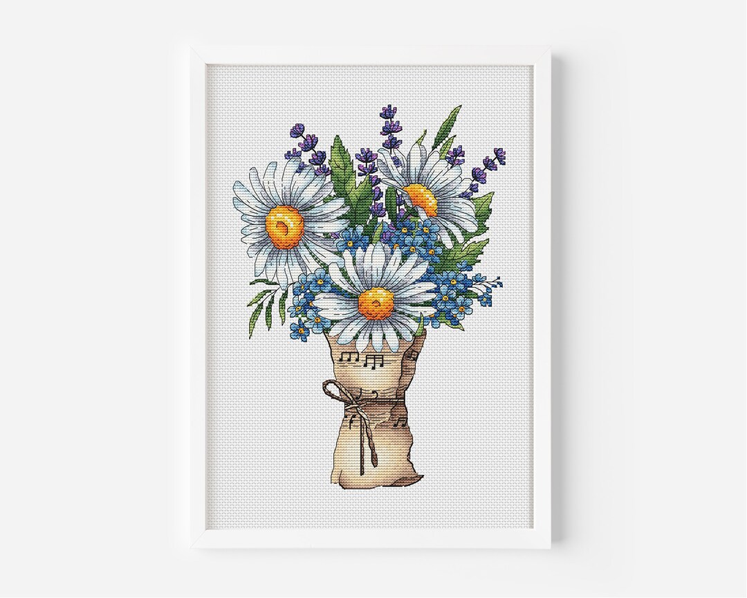 Daisies Cross Stitch Pattern PDF, Flowers Counted Cross Stitch, Floral ...