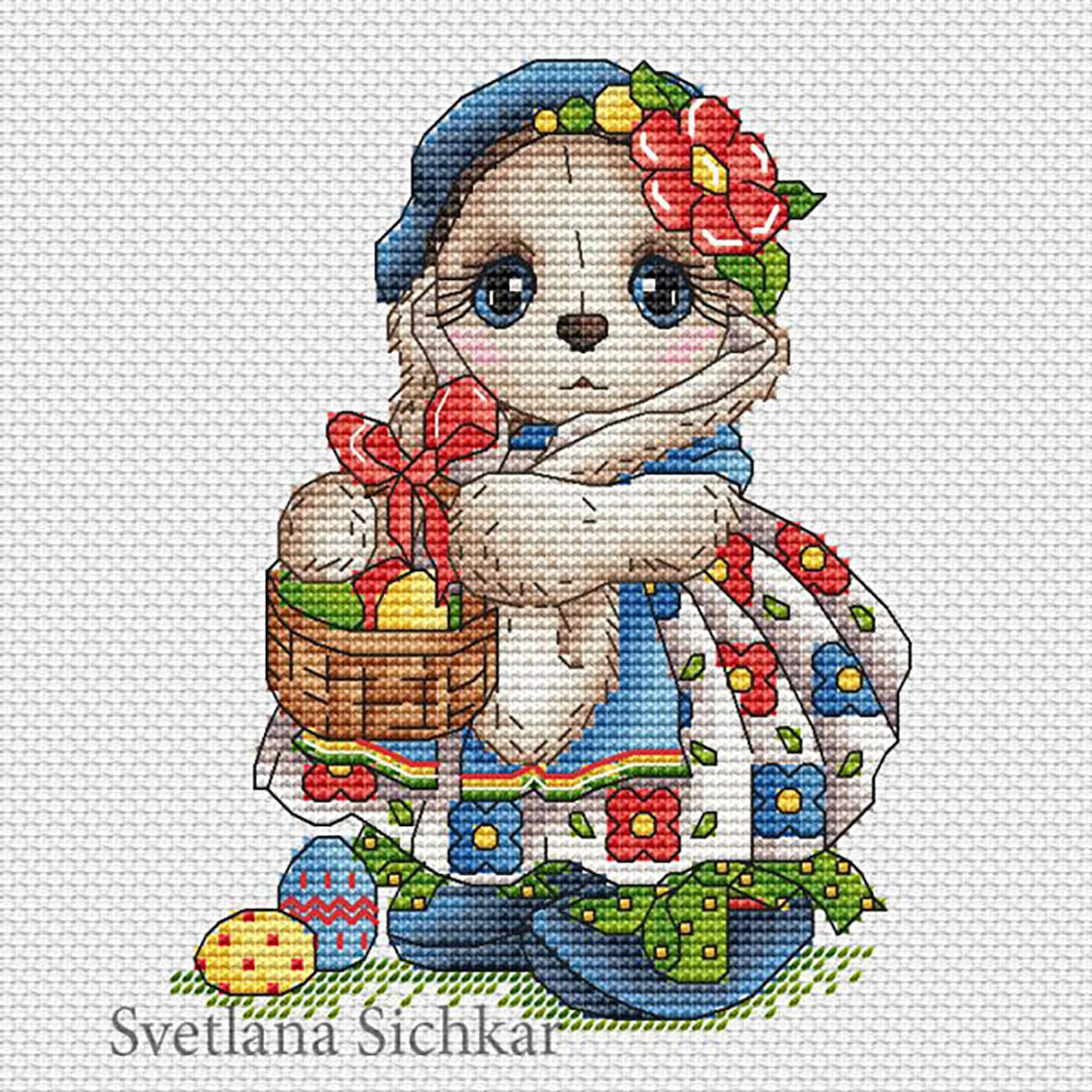 Easter Bunny Cross Stitch Pattern, Easter Basket Cross Stitch, Easter ...