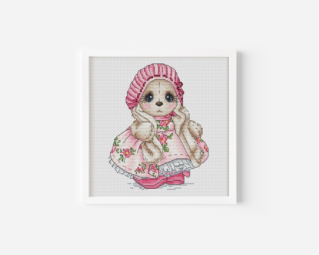 Pale Pink Dress Bunny Cross Stitch Pattern PDF, Rabbit Cross Stitch ...