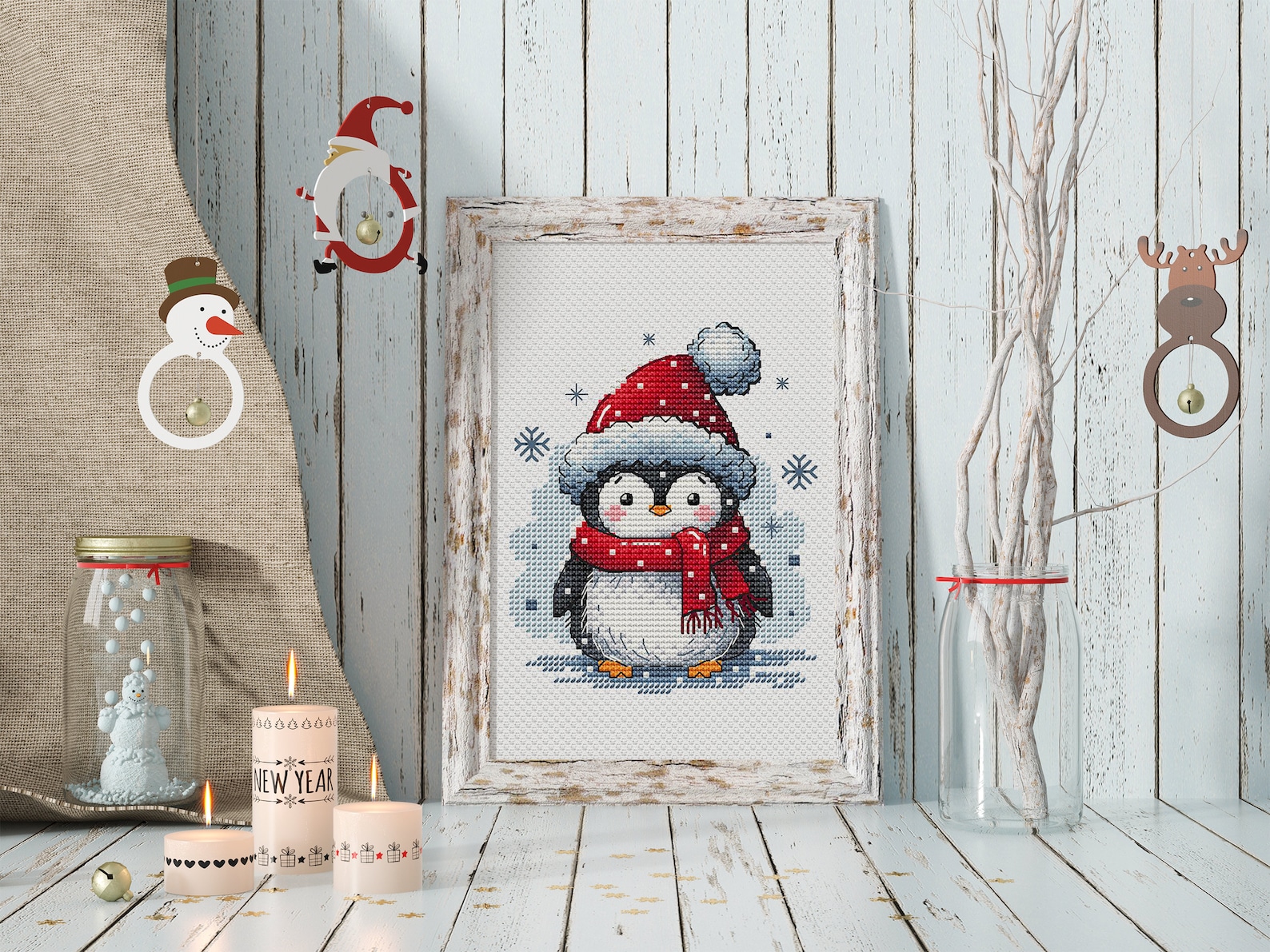 Penguin Cross Stitch Pattern, Christmas Penguin Hand Embroidery Design ...