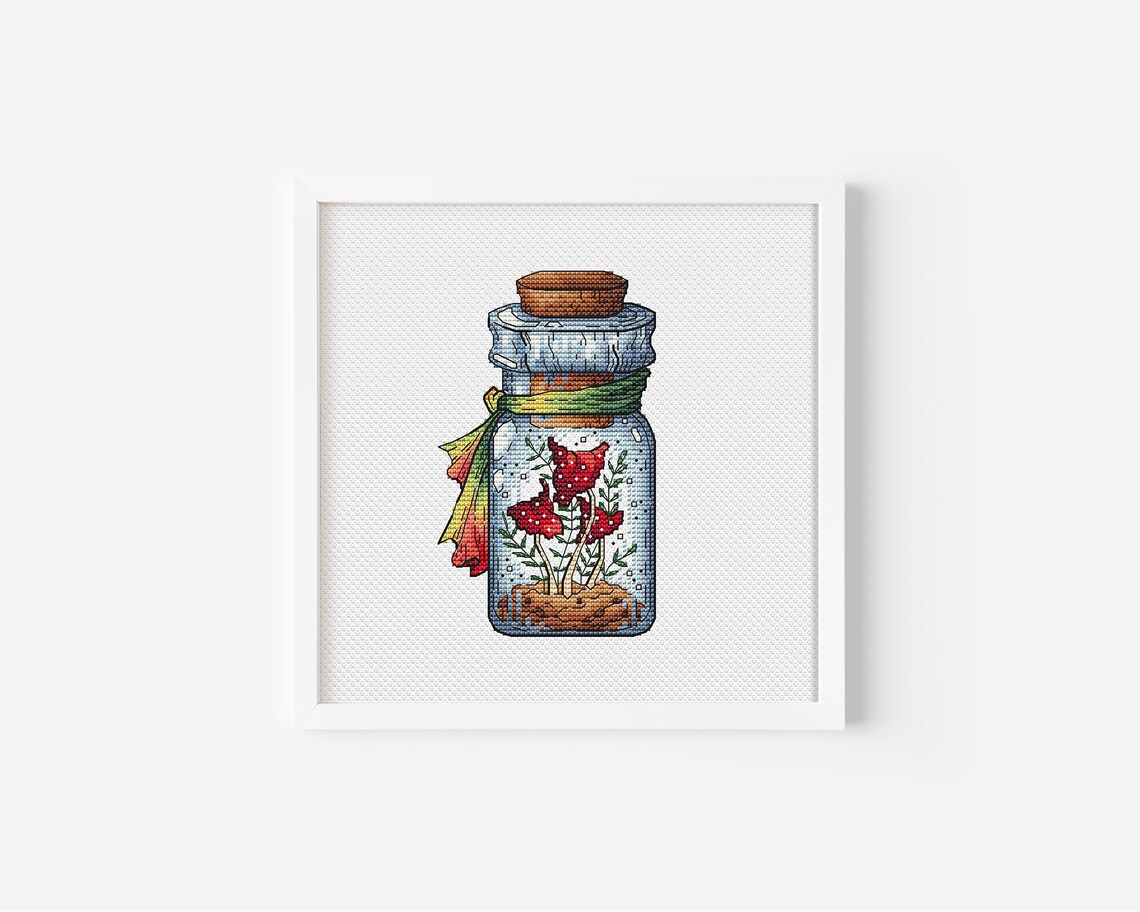 Cross Stitch Pattern Mushroom Potion Bottle Counted Cross - Etsy