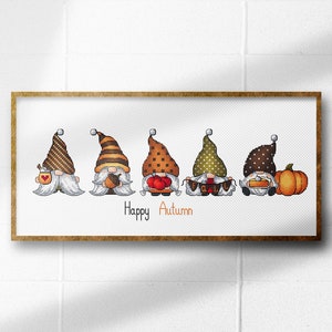 Set of Five Mini Fall Gnomes Cross Stitch Pattern, Cozy Autumn Gnomes ...