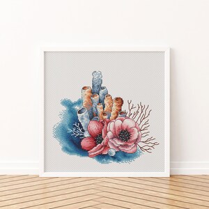 Coral Cross Stitch Pattern PDF, Nautical Flower Cross Stitch, Floral ...