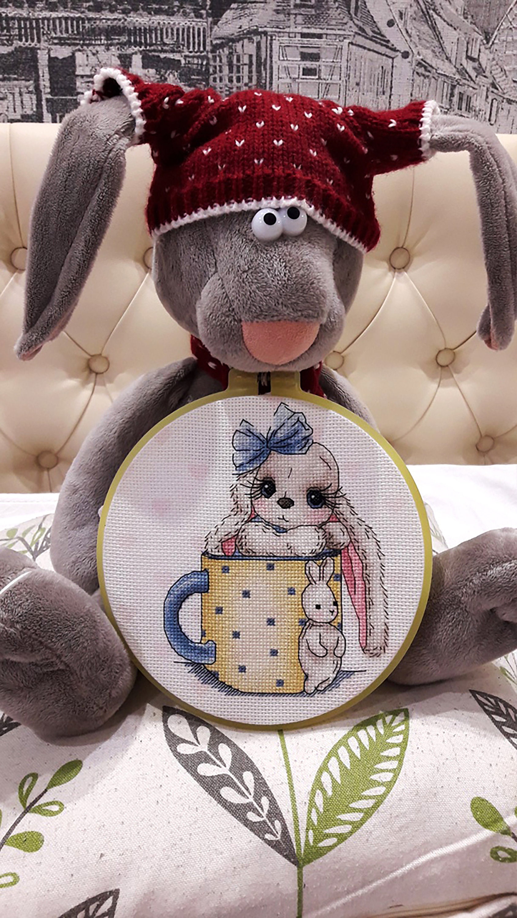 Blue Bow Bunny Girl Cross Stitch Pattern PDF, Cute Rabbit Cross Stitch ...