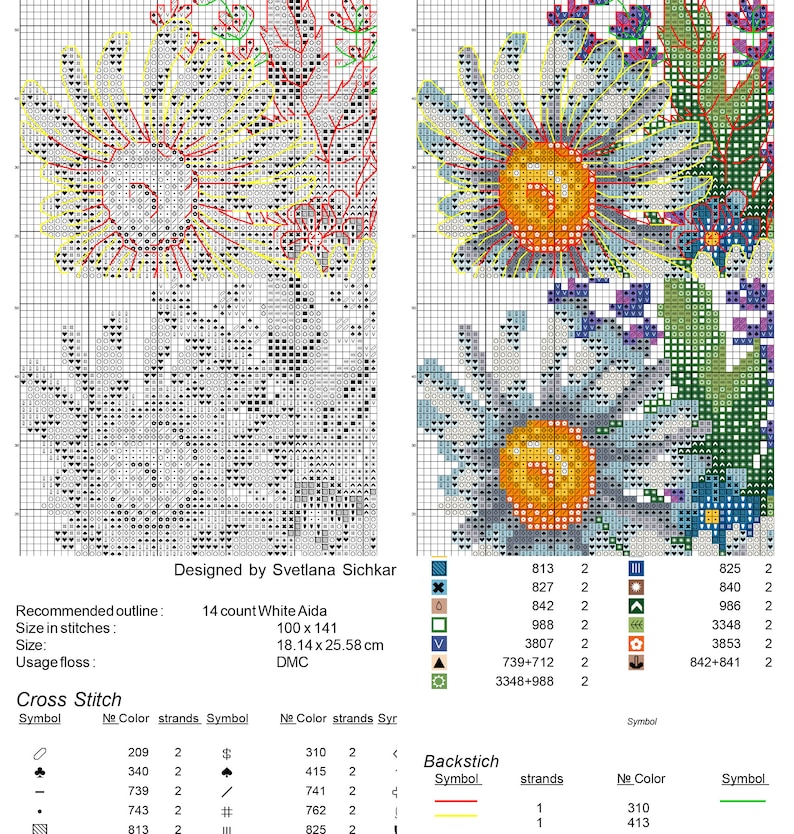 Daisies Cross Stitch Pattern PDF, Flowers Counted Cross Stitch, Floral ...