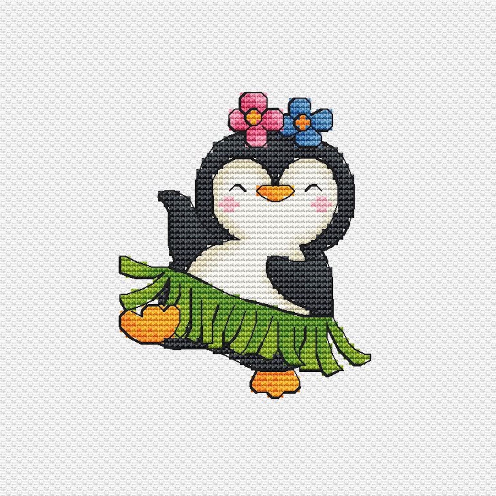 Cute Penguin Dancing Hawaiian Hula in Green Grass Skirt - Etsy