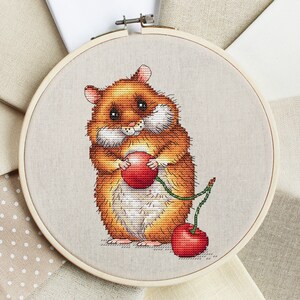 Hamster Cross Stitch Pattern PDF, Cherry Cross Stitch, Hamster Treats ...
