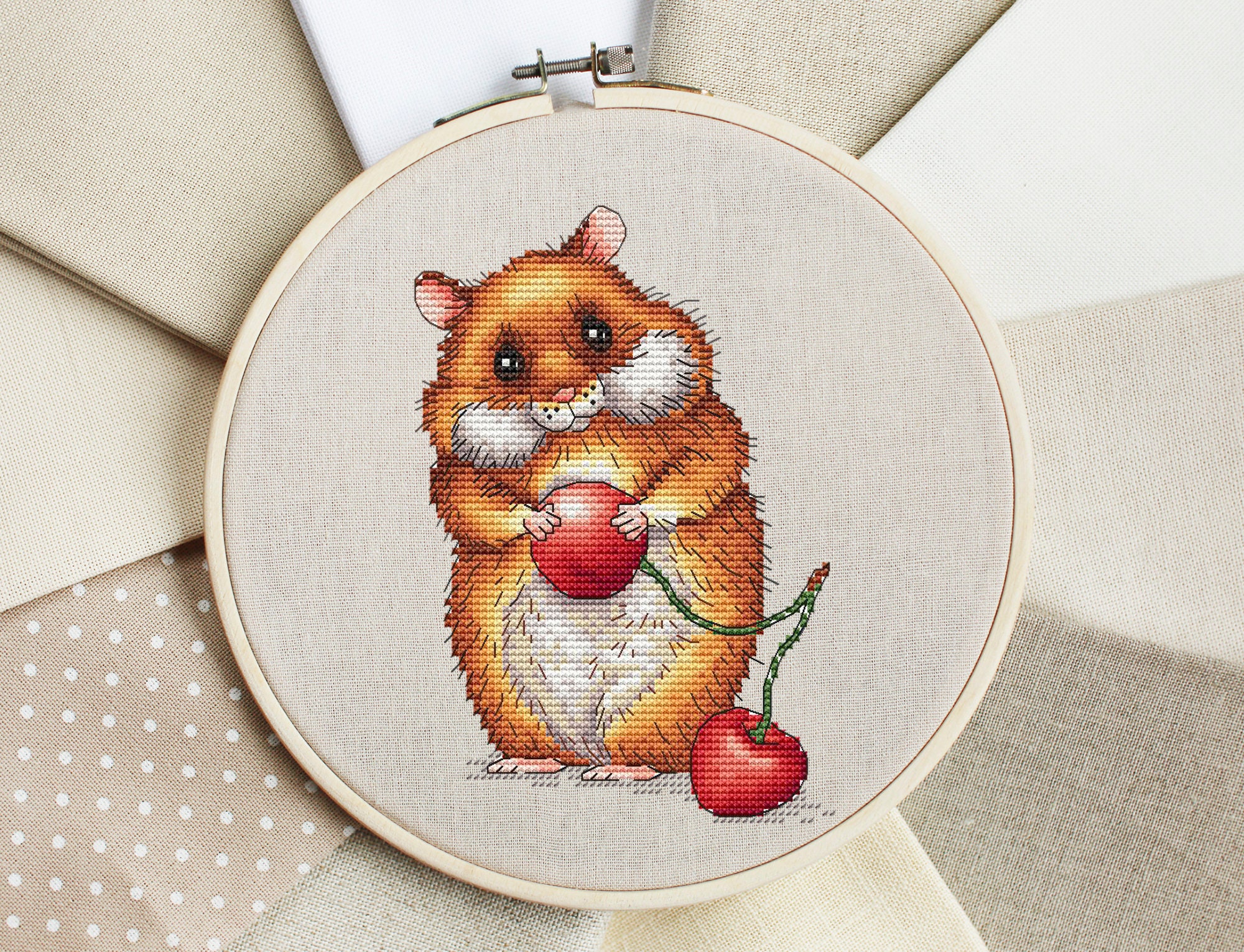 Hamster Cross Stitch Pattern PDF Cherry Cross Stitch Hamster - Etsy