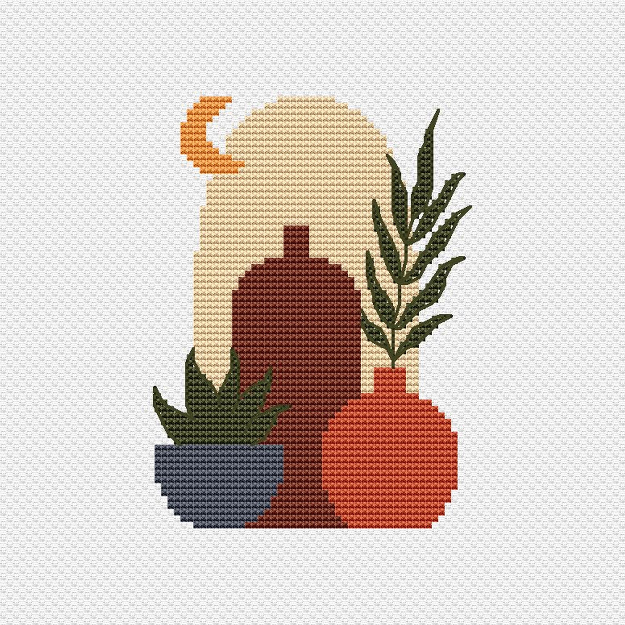 Boho Cross Stitch Pattern PDF Modern Sun and Moon Cross | Etsy