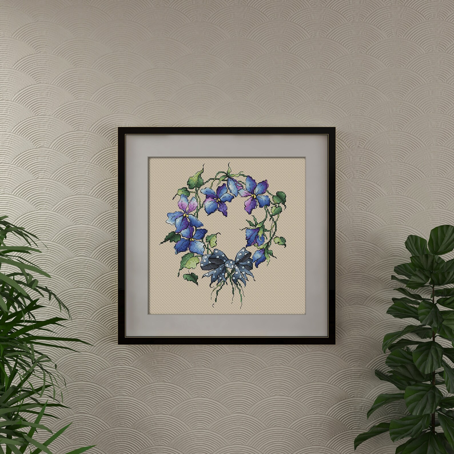 Viola Wreath Cross Stitch Pattern, Flower Wreath Chart, Romantic ...