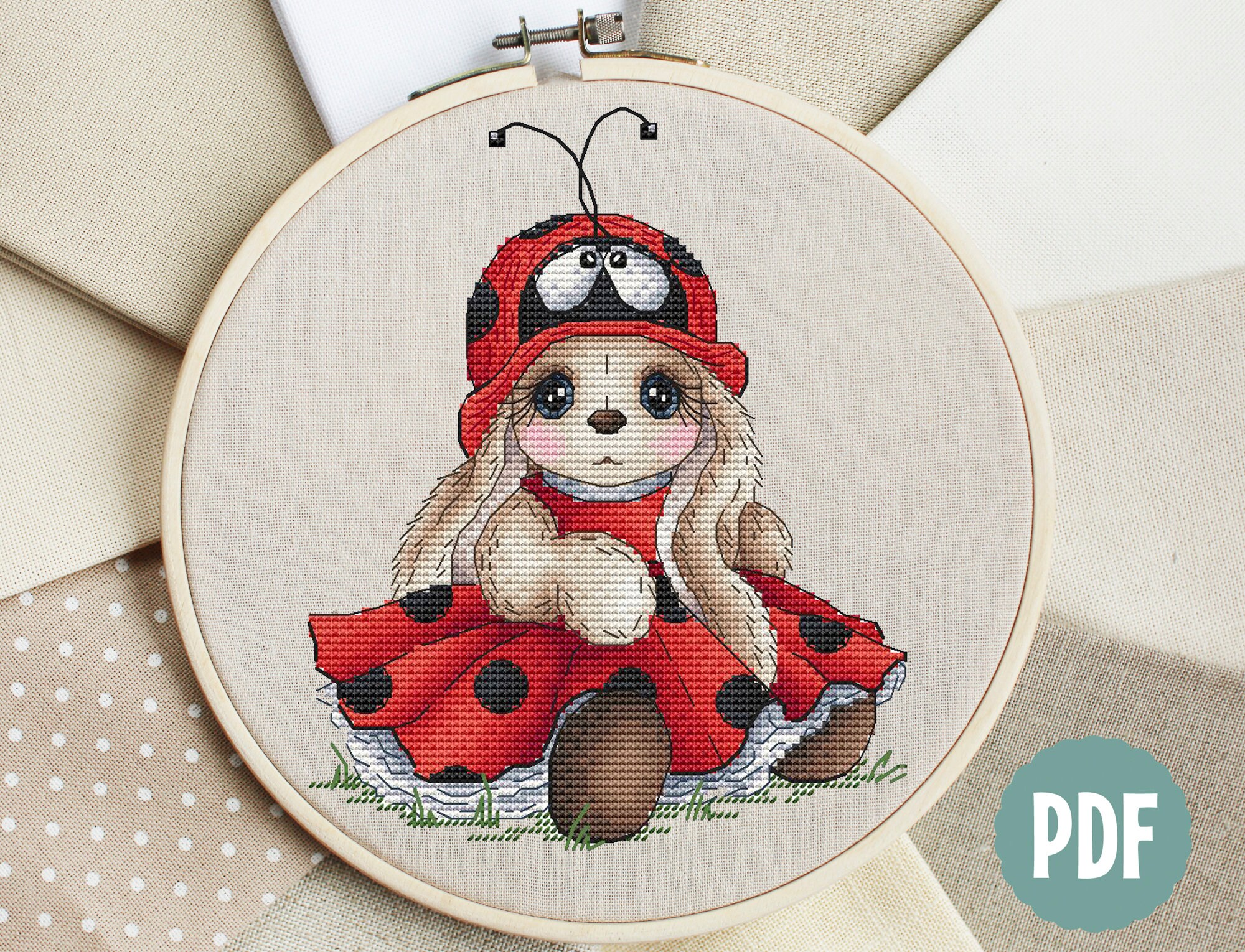 Ladybug Rabbit Cross Stitch PDF Kawaii Bunny Cross Stitch - Etsy