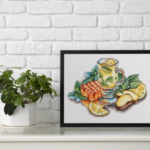 Tea Cross Stitch Pattern PDF, Cup Ginger Tea Counted Cross Stitch ...
