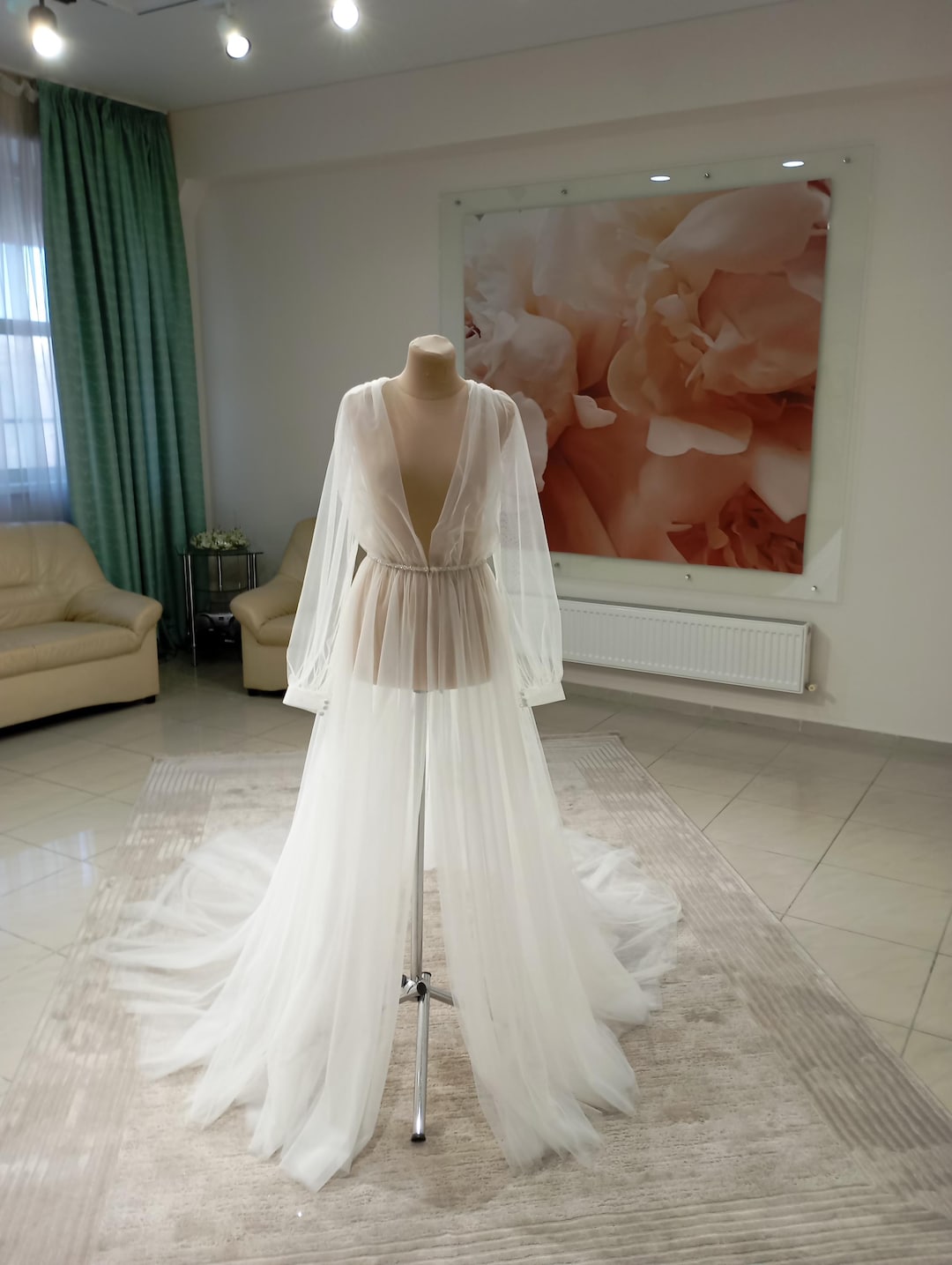 Bridal Boudoir Robe, Ivory Boudoir Dress, Tulle Boudoir Gown, Luxury ...