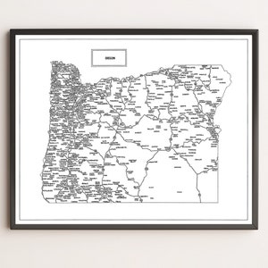 Road Map of Oregon | Hand-drawn, Black & White | Digital, Printable ...