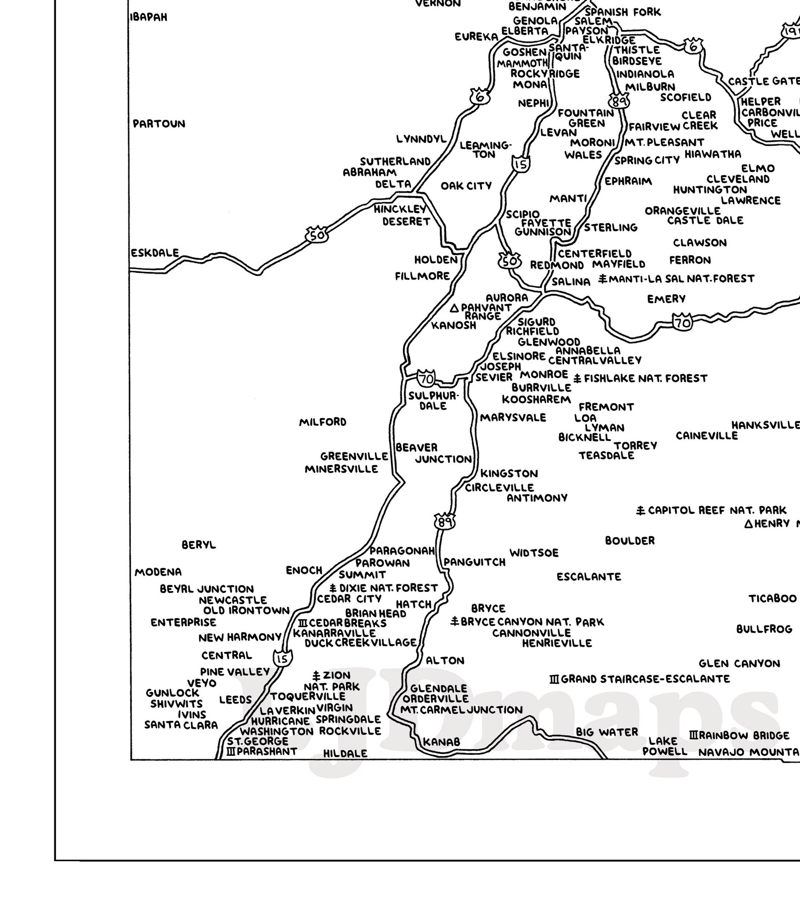 Road Map of Utah | Black & White | Digital, Printable Download - Etsy