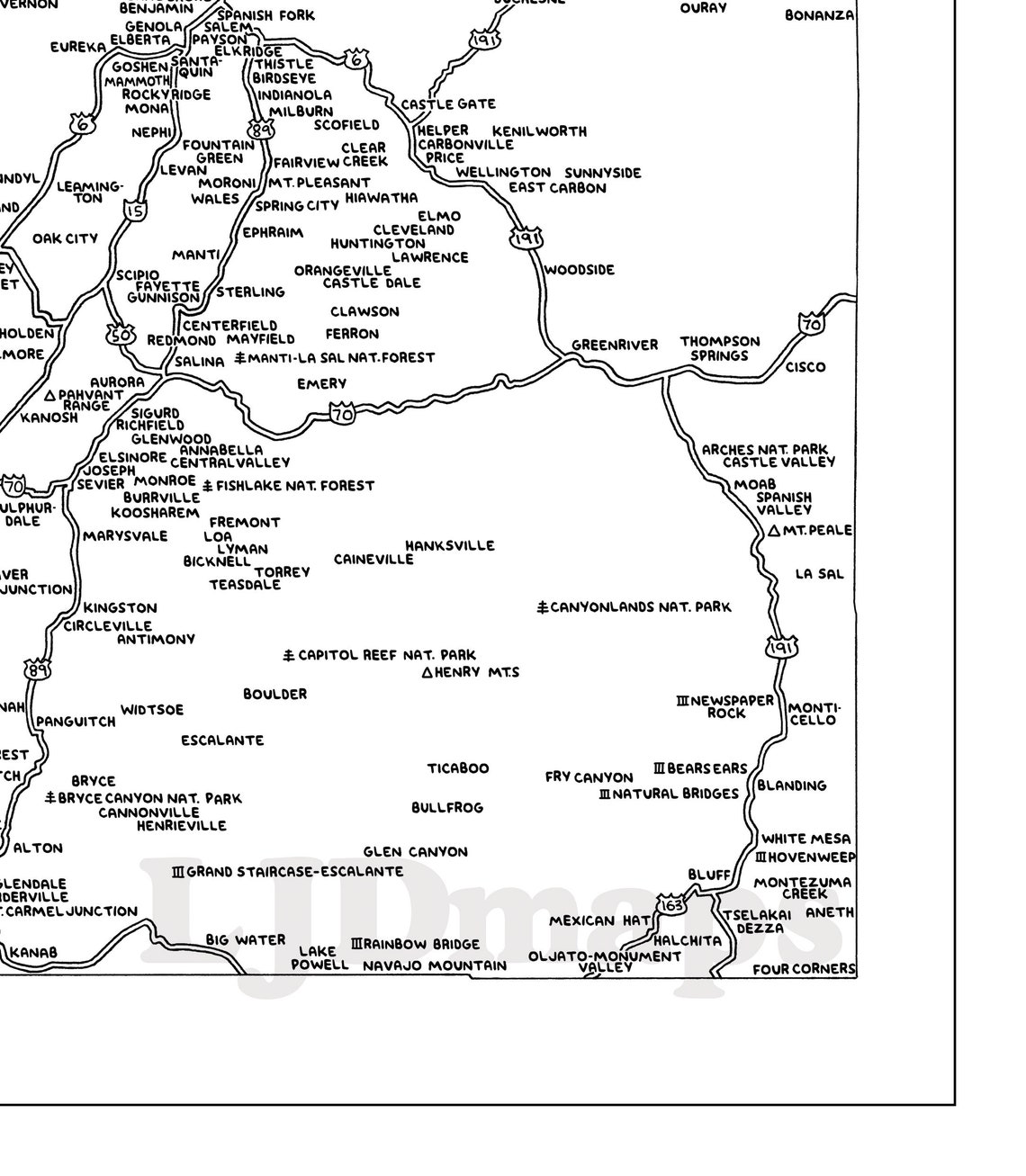 Road Map of Utah | Black & White | Digital, Printable Download - Etsy