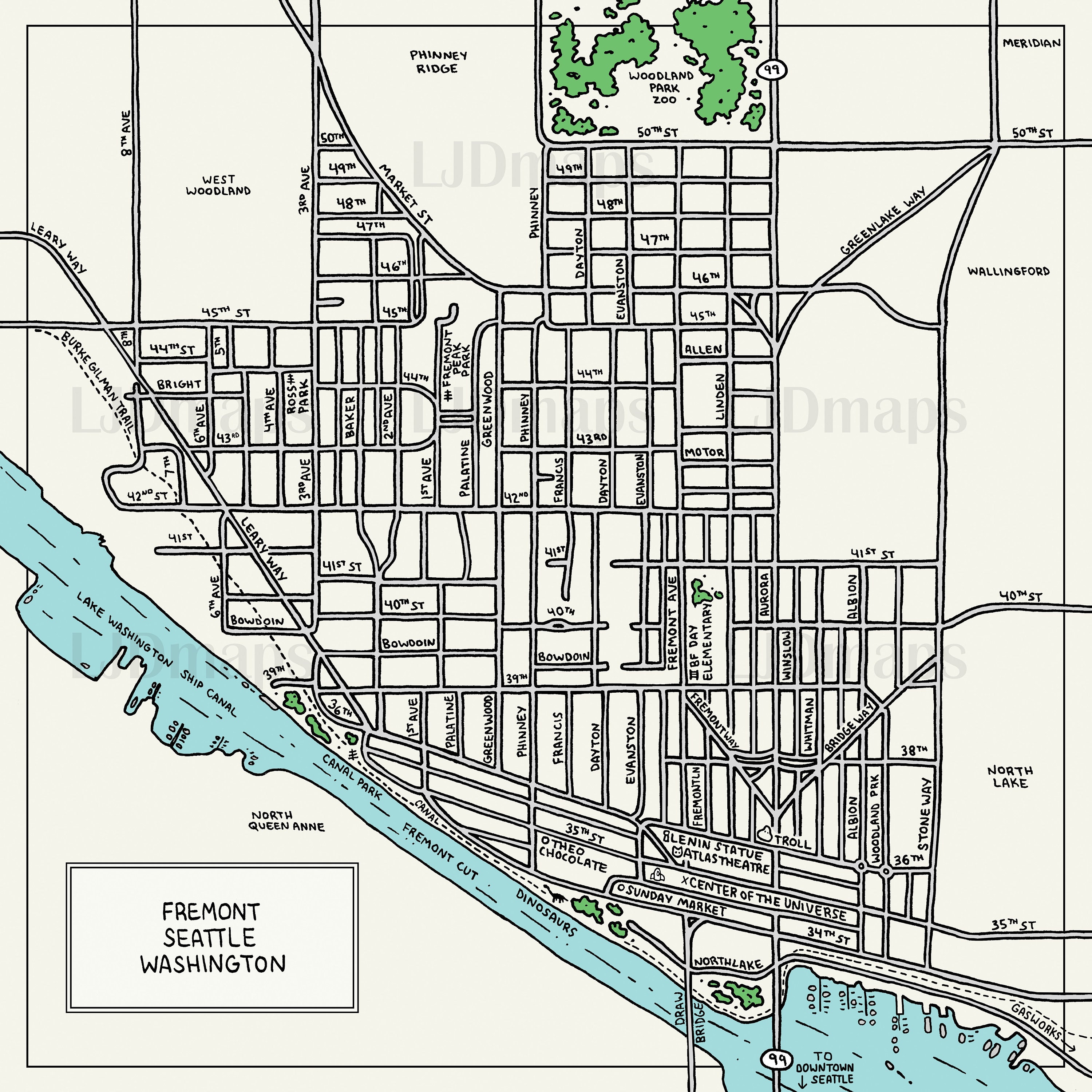 Road Map of Fremont Seattle Washington 8x8 and 11x11 Inch | Etsy