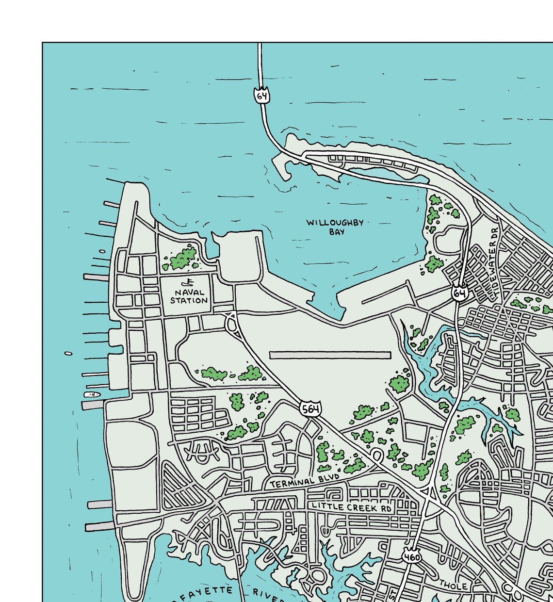 Road Map of Norfolk, Virginia | Hand-drawn | Digital, Printable ...