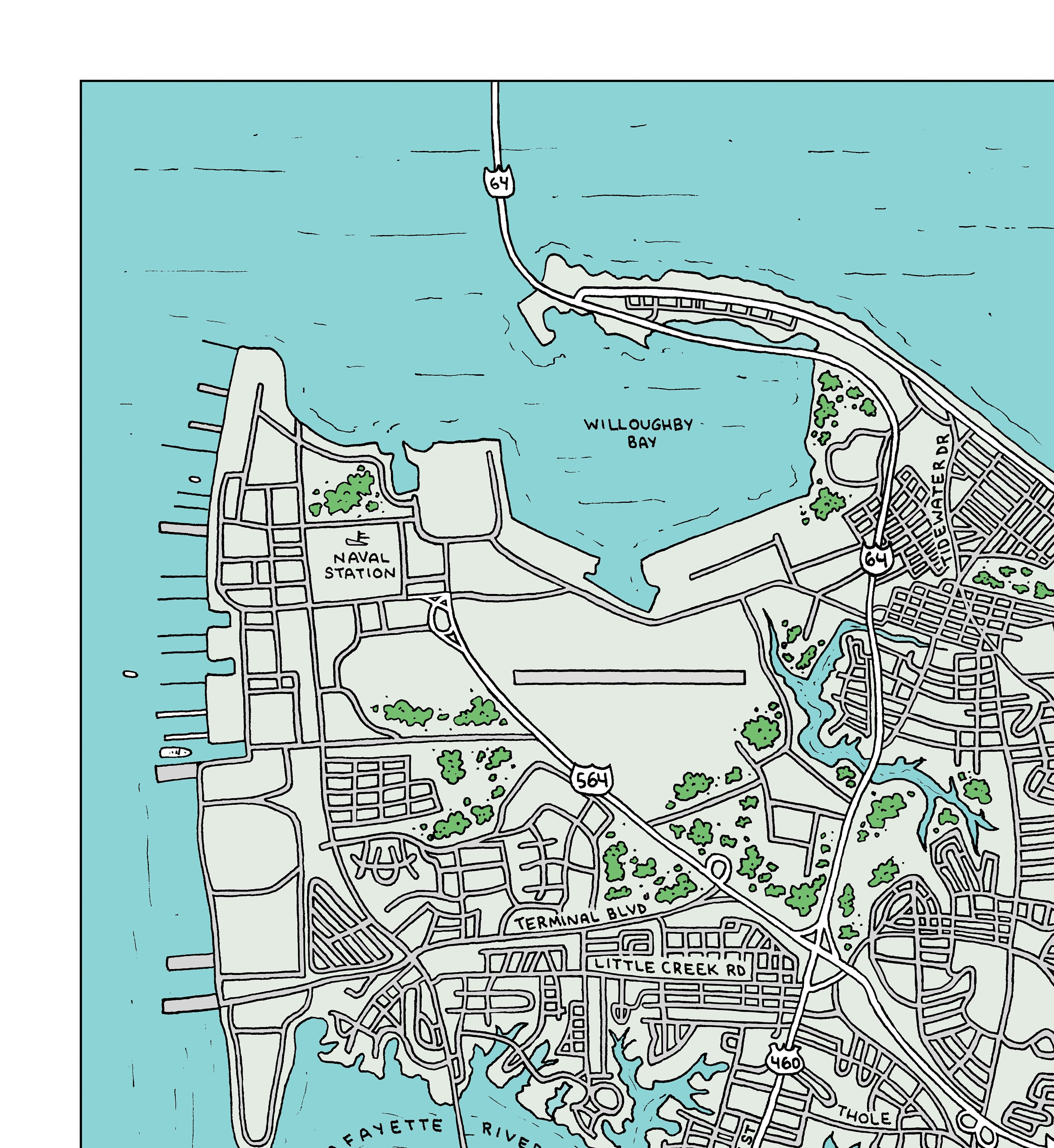Road Map of Norfolk, Virginia | Hand-drawn | Digital, Printable ...