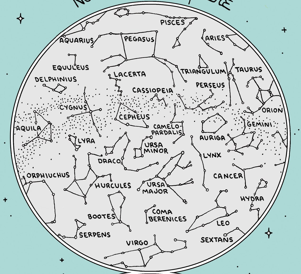 Map of the Constellations | Star Chart | Hand-drawn | Digital ...