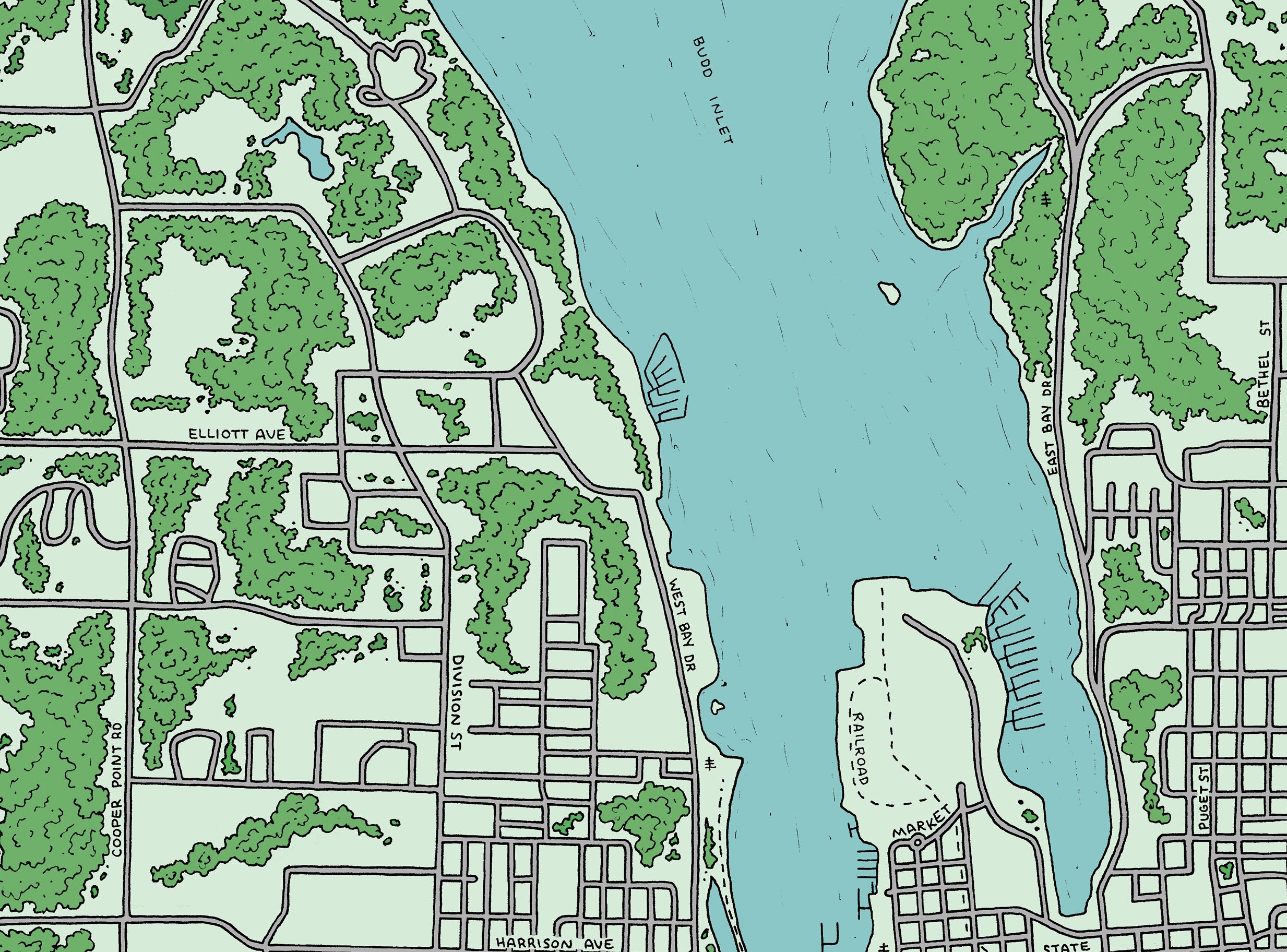 Road Map of Olympia, Washington | Hand-drawn | Digital, Printable ...