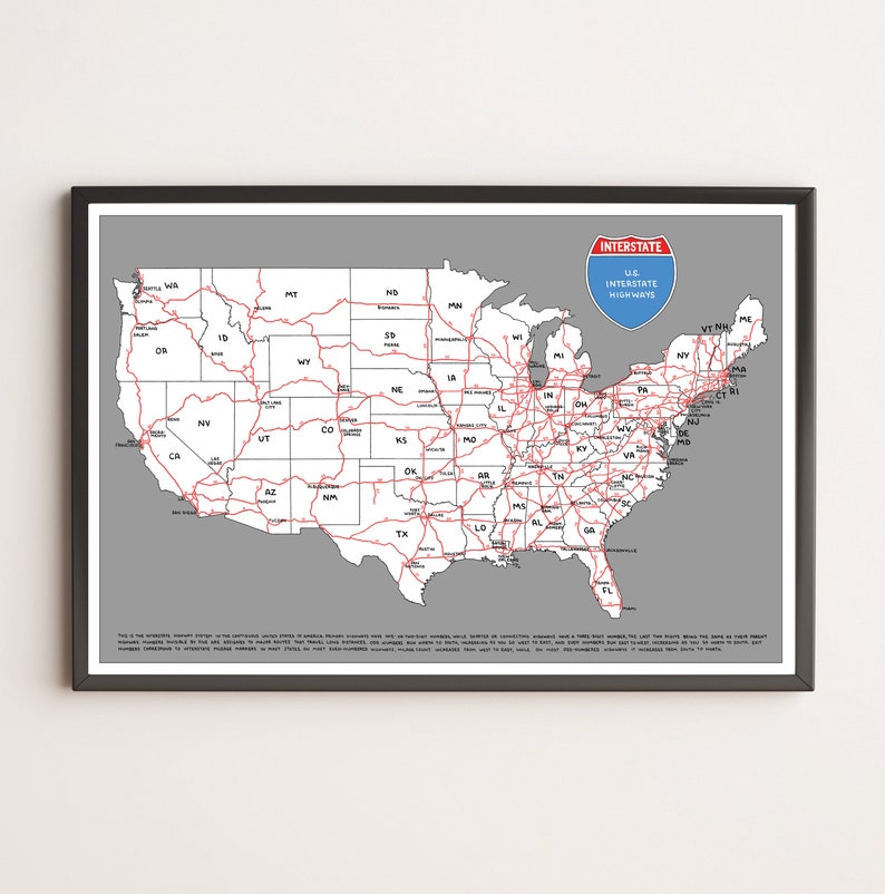 Hand-drawn US Interstate Highway Map | Digital, Printable Download - Etsy