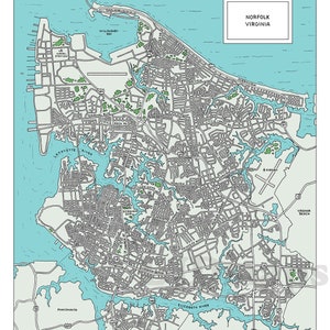 Road Map of Norfolk, Virginia | Hand-drawn | Digital, Printable ...