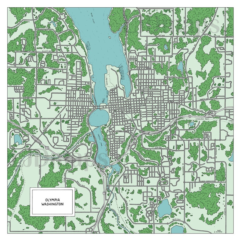 Road Map of Olympia, Washington | Hand-drawn | Digital, Printable ...