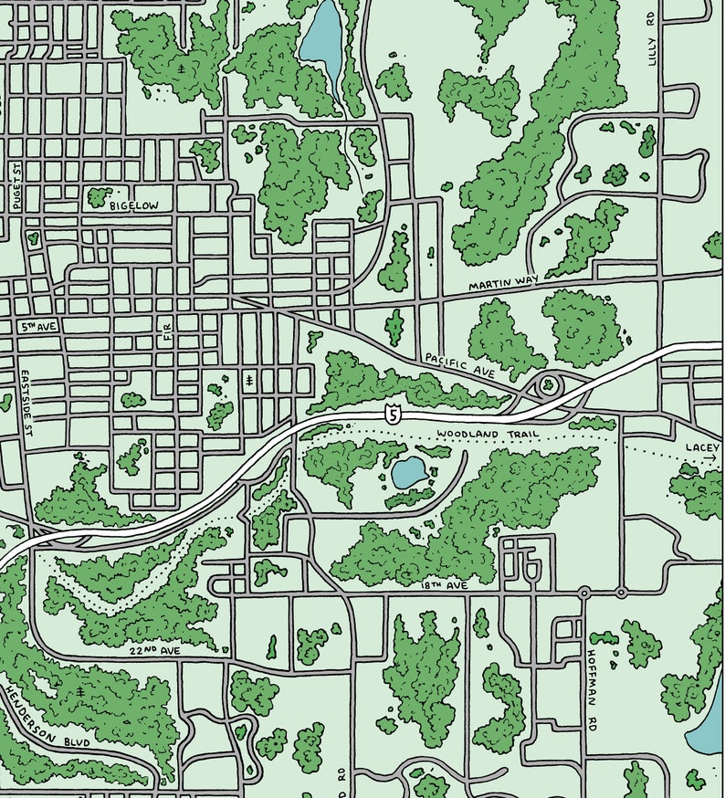Road Map of Olympia, Washington | Hand-drawn | Digital, Printable ...