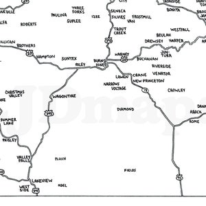 Road Map of Oregon | Hand-drawn, Black & White | Digital, Printable ...