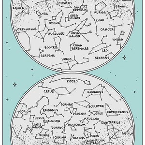 Map of the Constellations | Star Chart | Hand-drawn | Digital ...