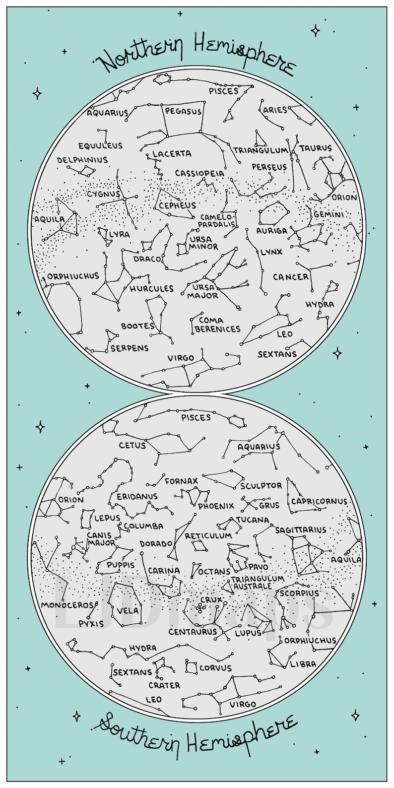 Map of the Constellations | Star Chart | Hand-drawn | Digital ...