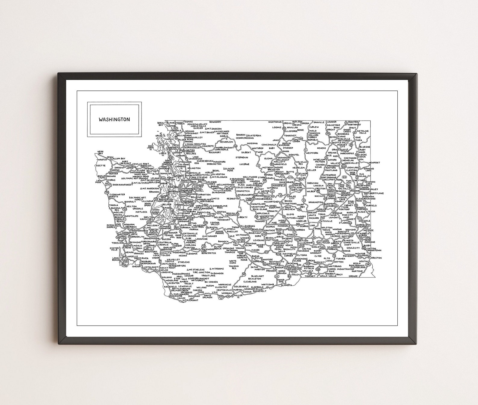 Road Map of Washington State | Highways and Interstates | Black & White ...