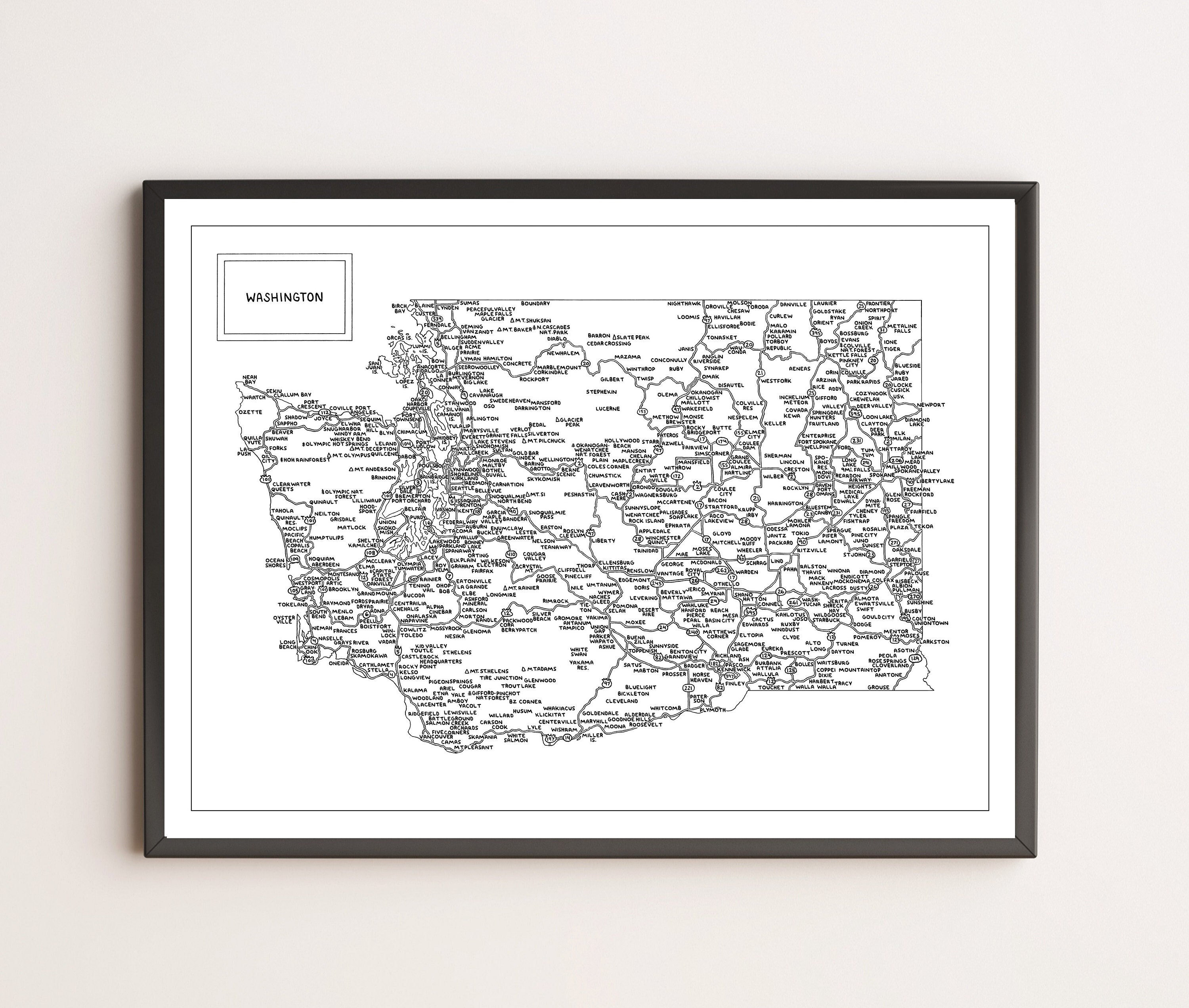 Road Map of Washington State | Highways and Interstates | Black & White ...