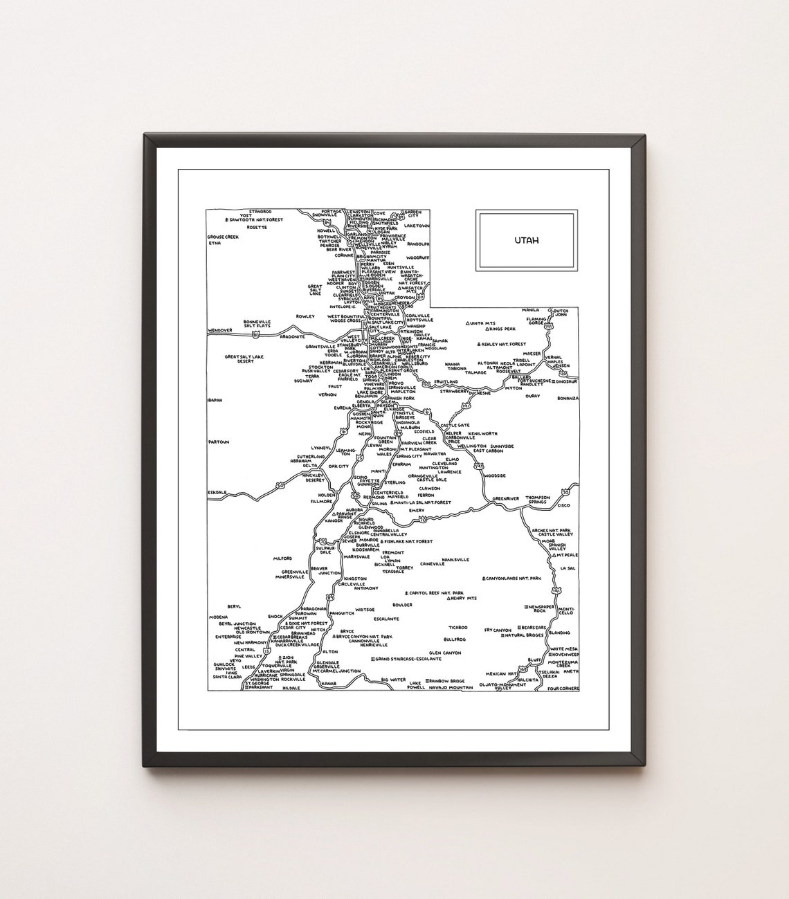 Road Map of Utah | Black & White | Digital, Printable Download - Etsy
