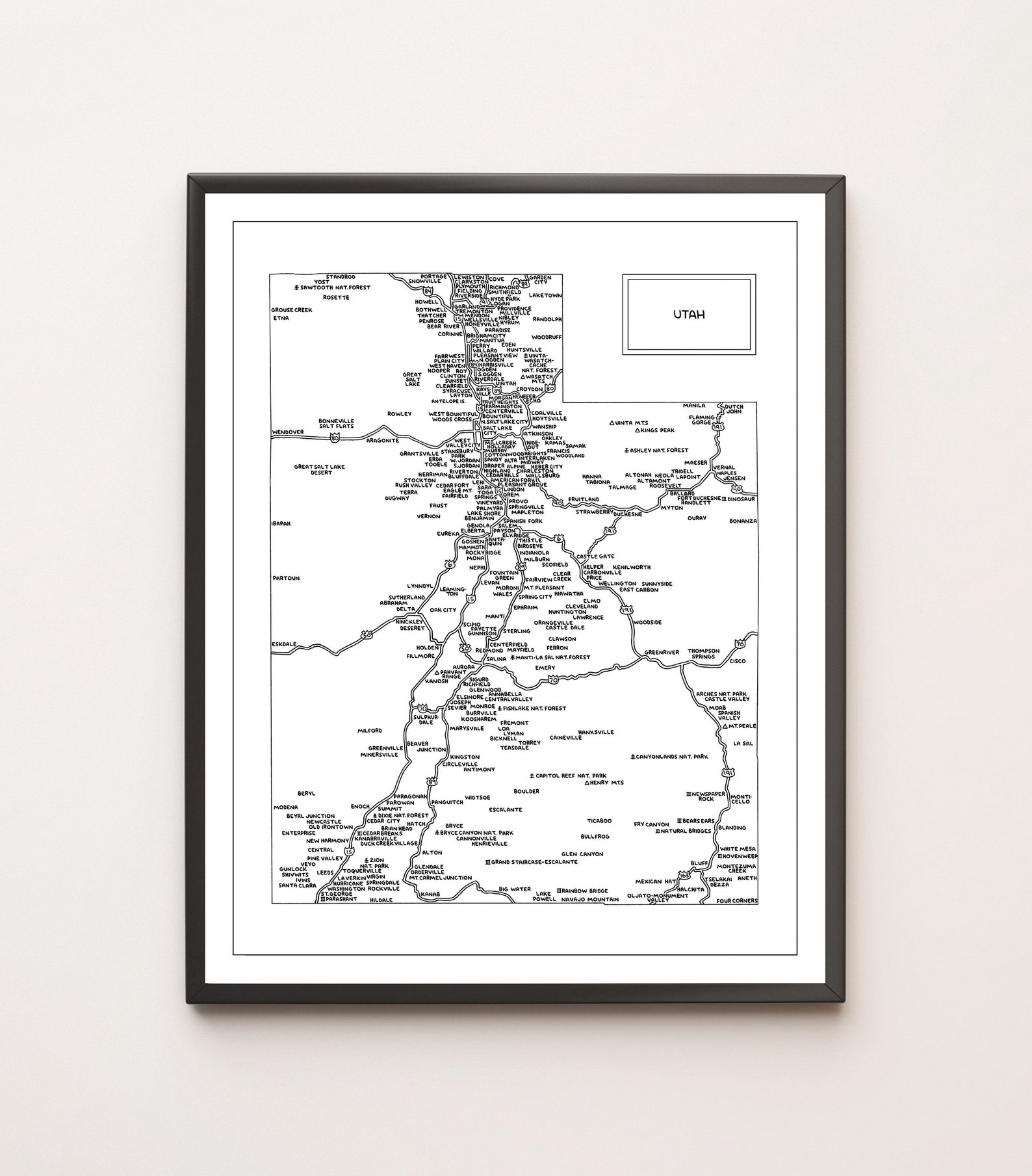 Road Map of Utah | Black & White | Digital, Printable Download - Etsy