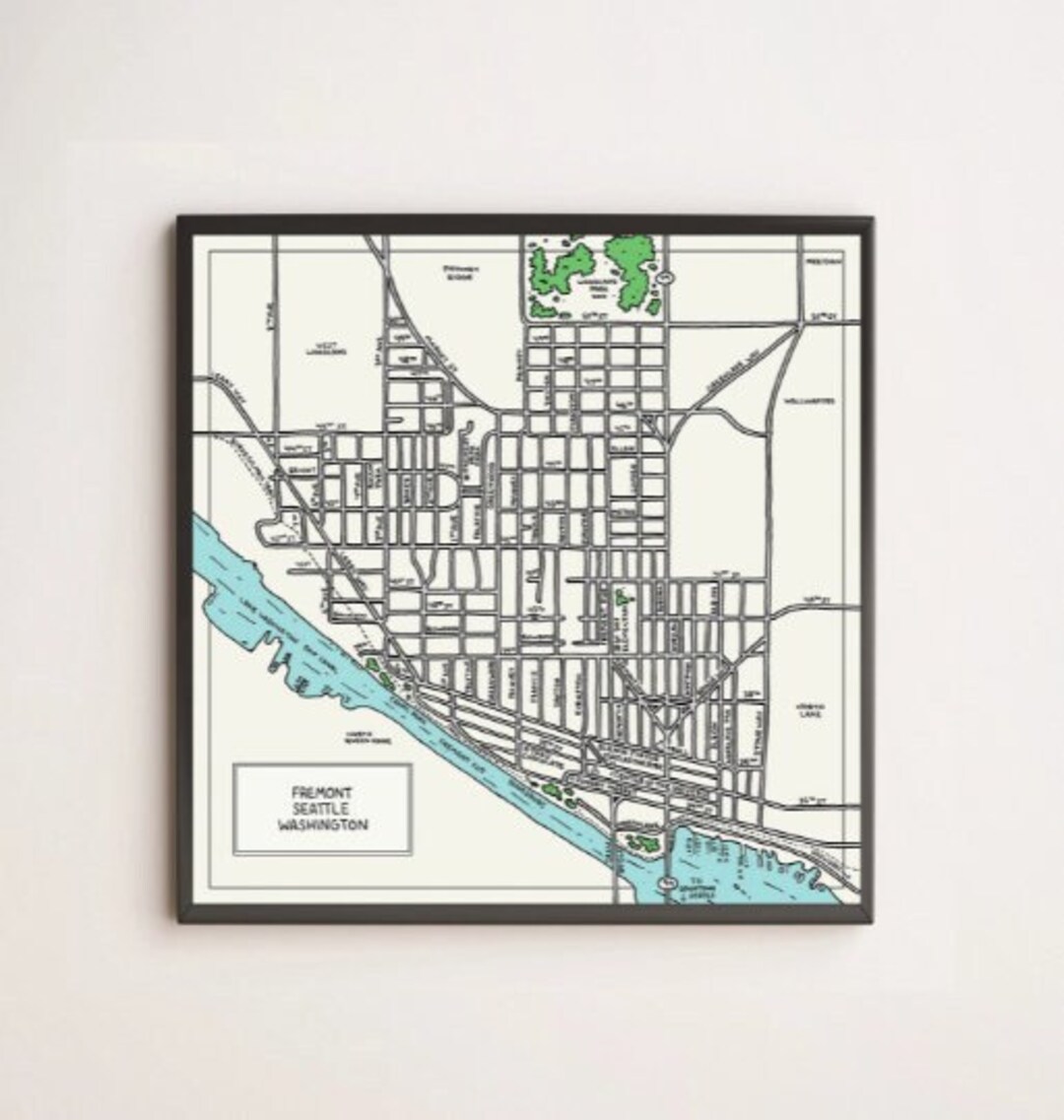 Road Map of Fremont, Seattle, Washington | Hand-drawn | Digital ...