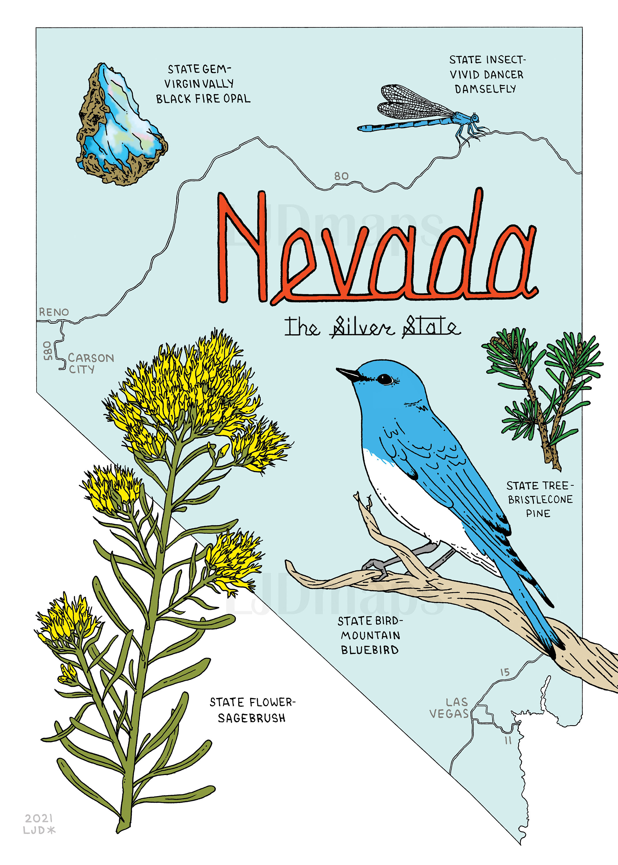 Nevada State Emblems | Bird, Flower, Insect, Gem, and Tree | Digital ...