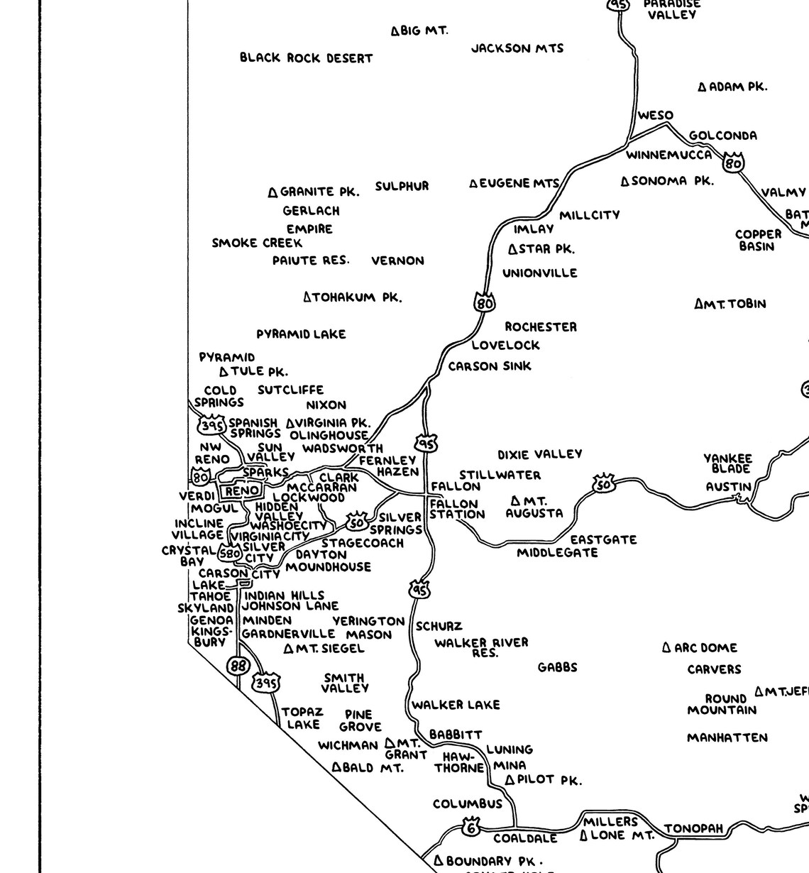 Road Map of Nevada | Hand-drawn, Black & White | Digital, Printable ...