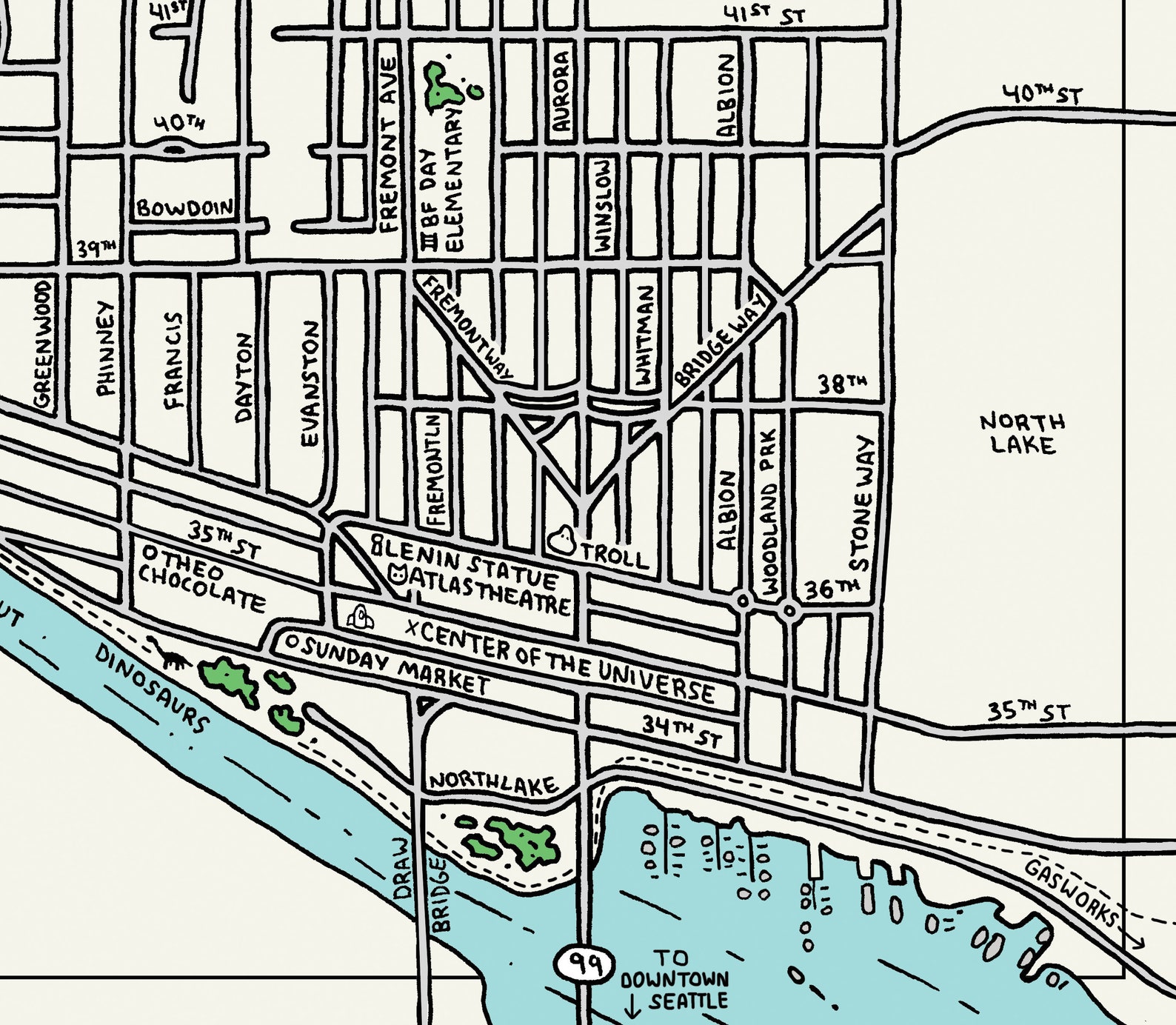 Road Map of Fremont, Seattle, Washington | Hand-drawn | Digital ...