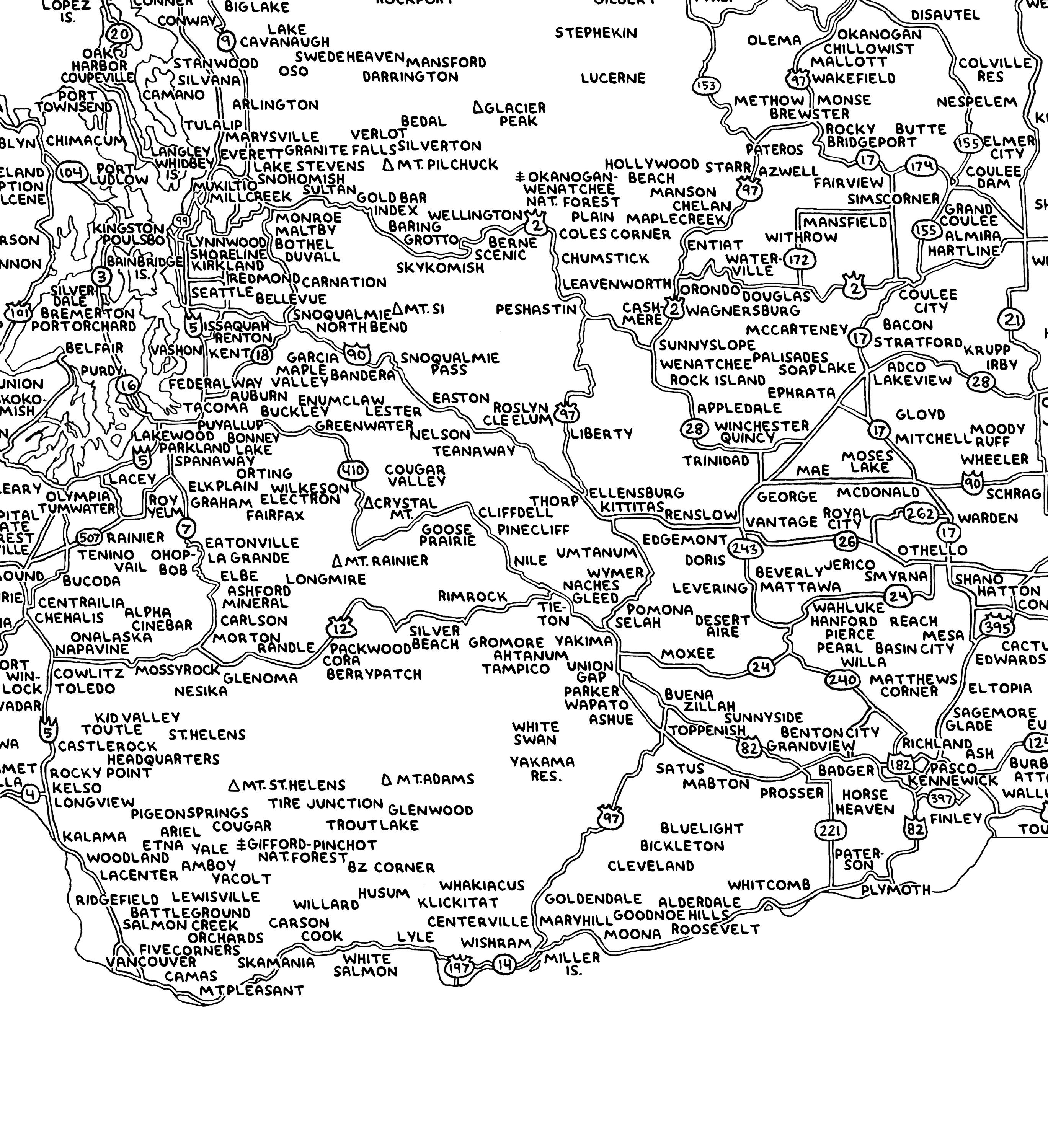 Road Map of Washington State | Highways and Interstates | Black & White ...