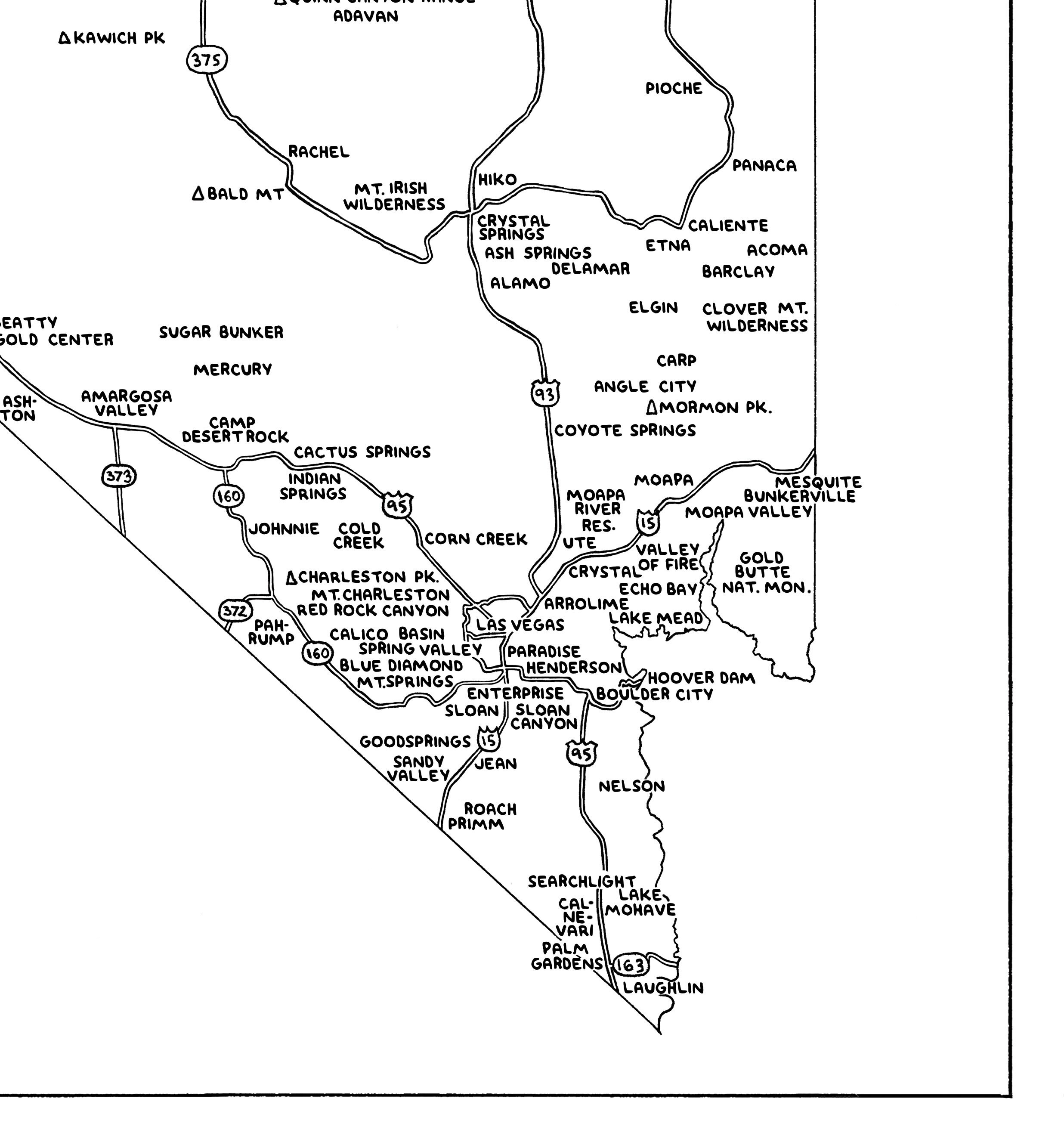 Road Map of Nevada | Hand-drawn, Black & White | Digital, Printable ...