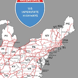 Hand-drawn US Interstate Highway Map | Digital, Printable Download - Etsy